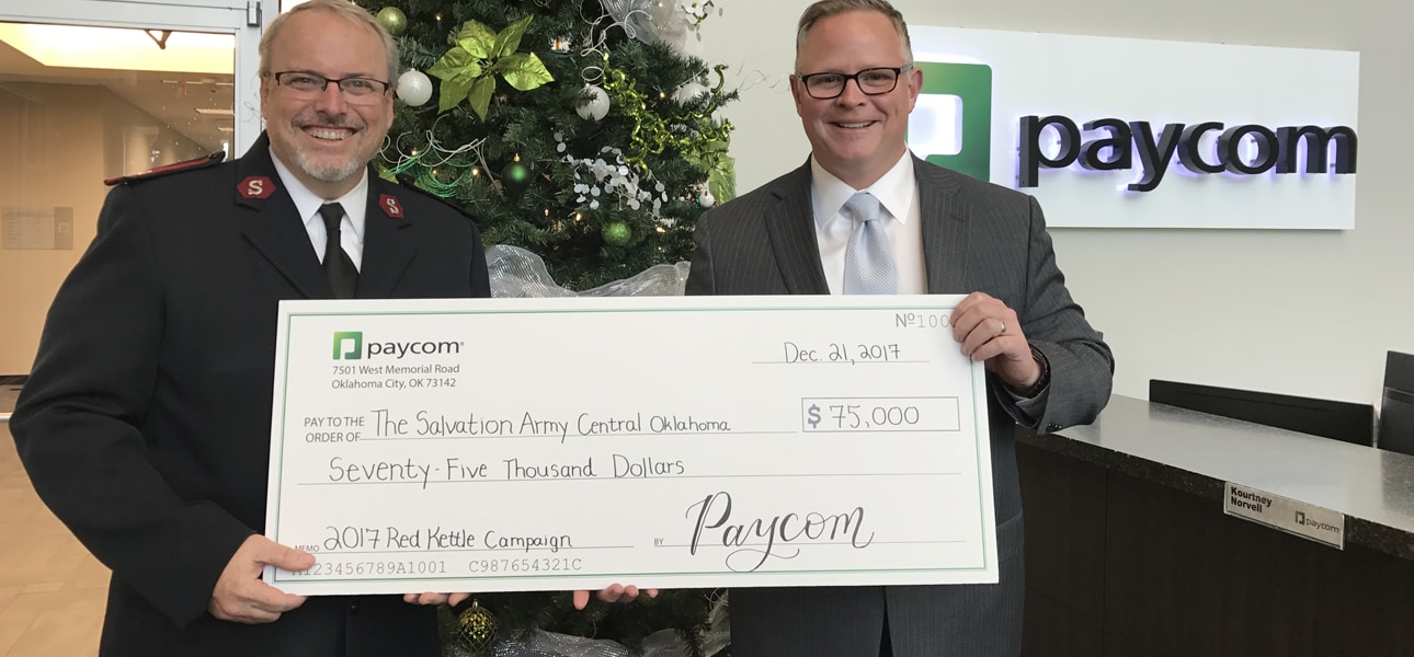 Paycom and its Employees Give $75,000 to The Salvation Army | Paycom Blog