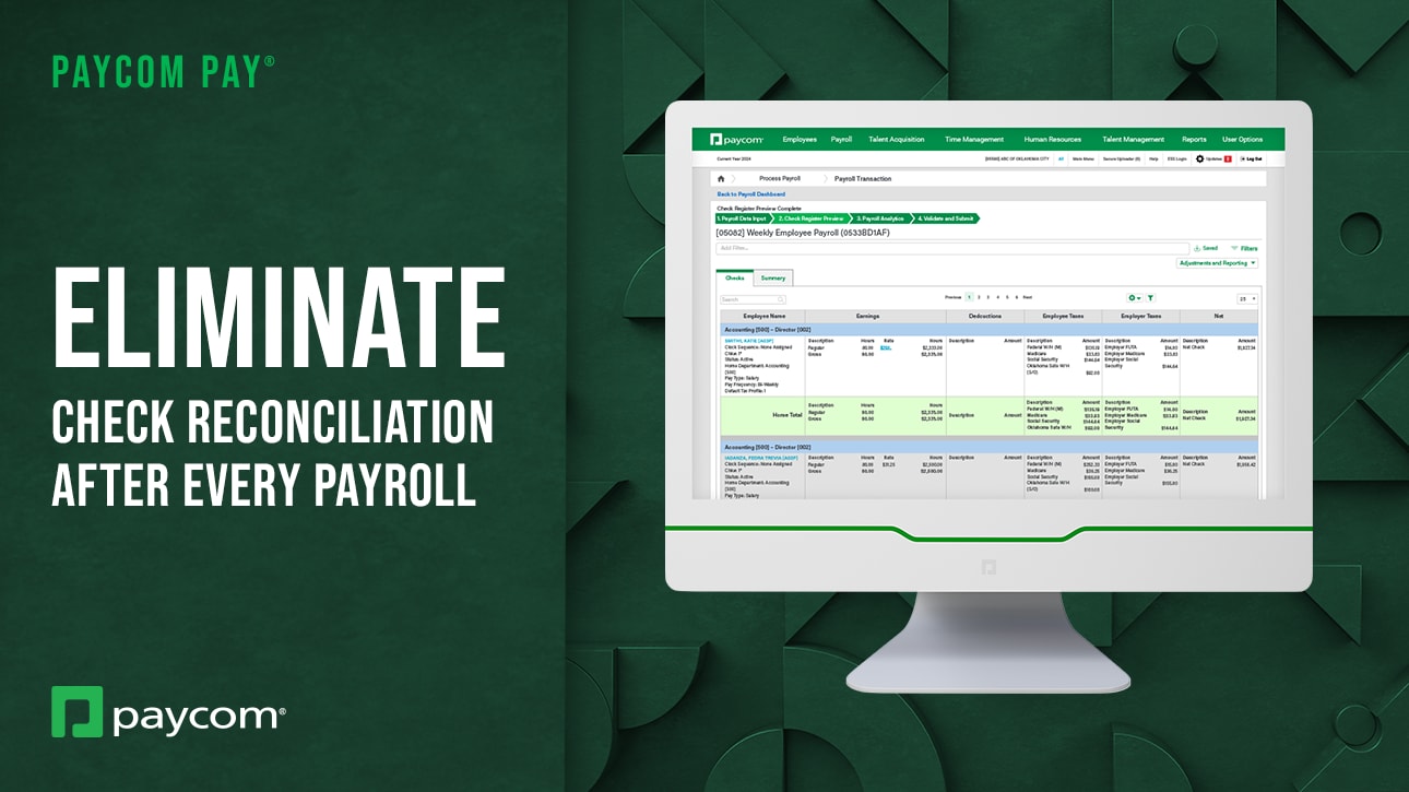 Payroll and Check Reconciliation Software | Paycom Pay® | Paycom