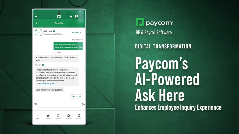 Paycom’s AI-powered Ask Here enhances employee inquiry experience | Paycom Blog
